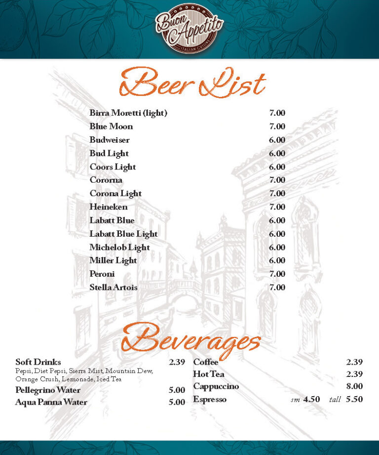 Menus - Buon Appetito Italian Cuisine Restaurant and Catering Romeo, MI